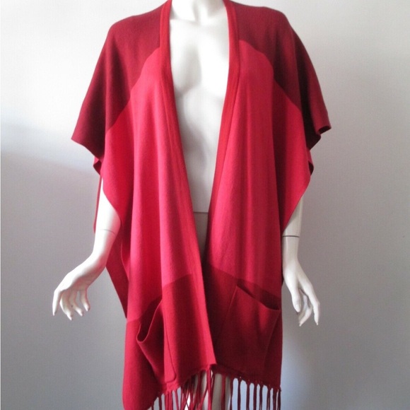 CAbi | Sweaters | Cabi Style 384 Red Fringe Poncho Size Ml | Poshmark